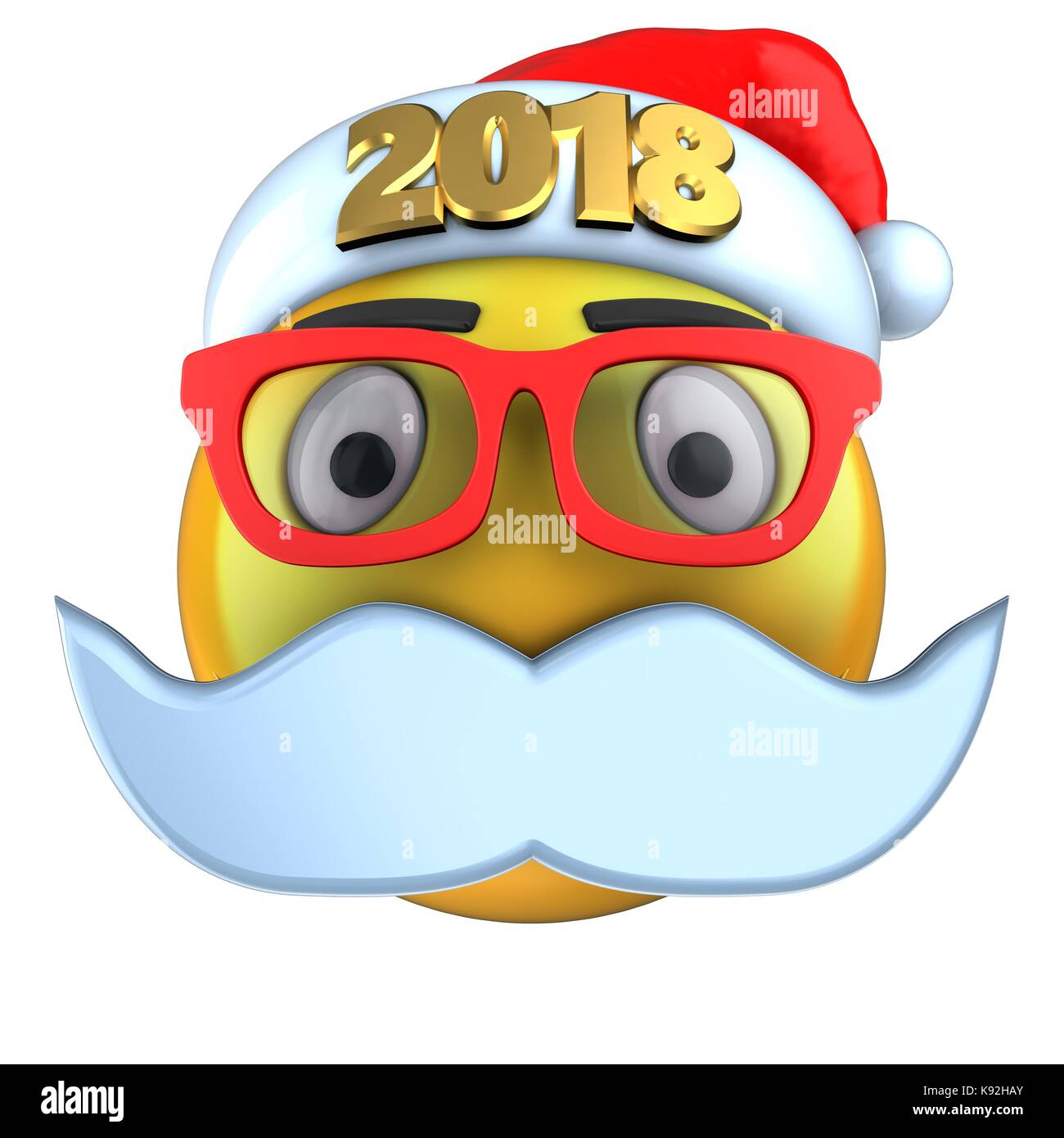 3d illustration of yellow emoticon smile with 2018 Christmas hat over ...