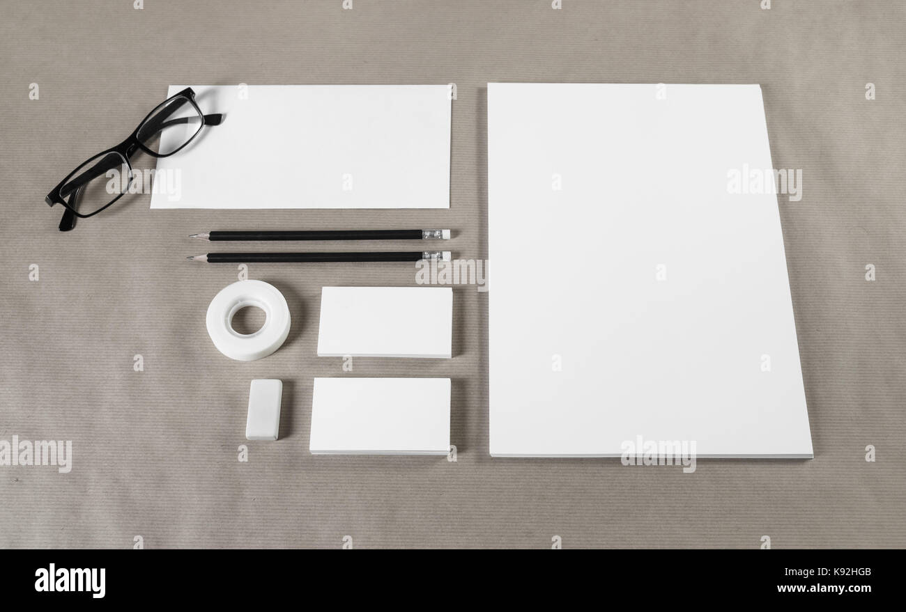 Photo of blank stationery set on paper background. Paperwork template ...