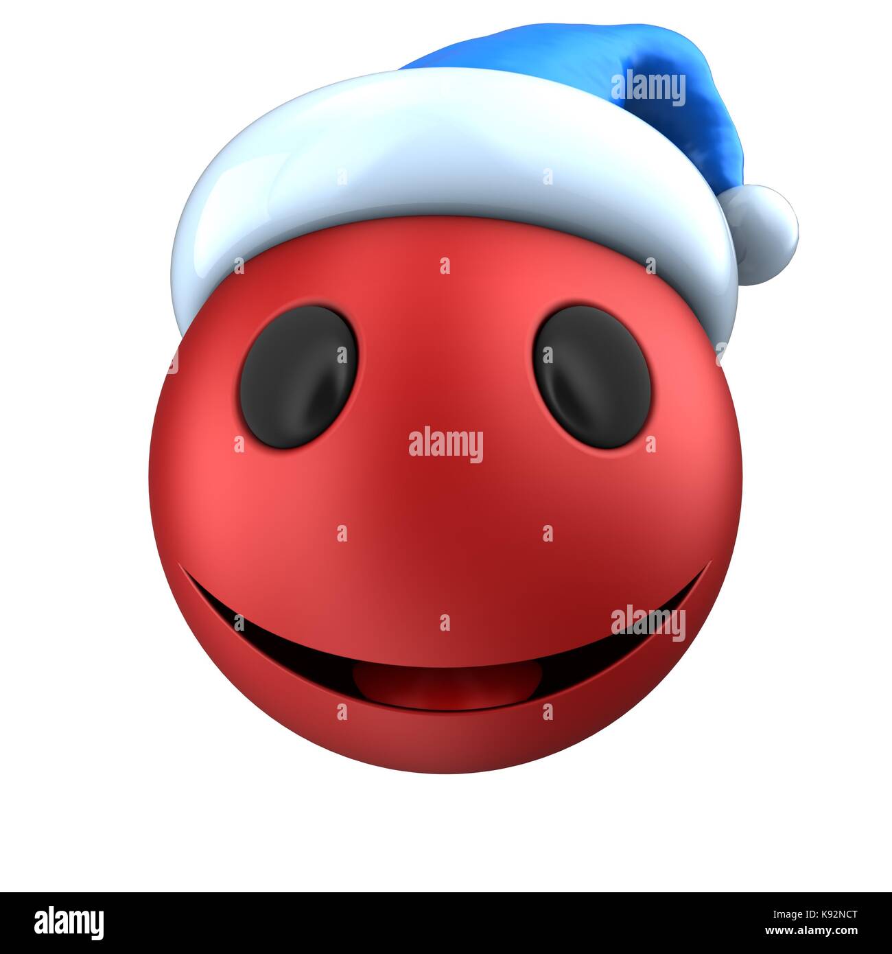 3d illustration of red emoticon smile with Christmas hat over white ...