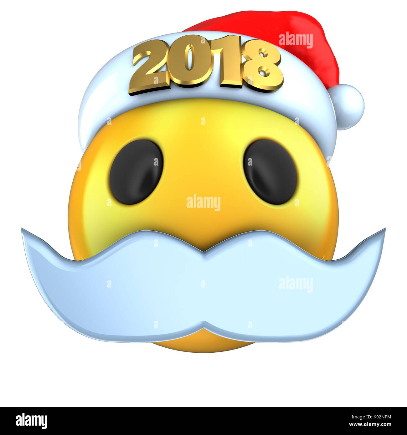 3d illustration of yellow emoticon smile with 2018 Christmas hat over ...