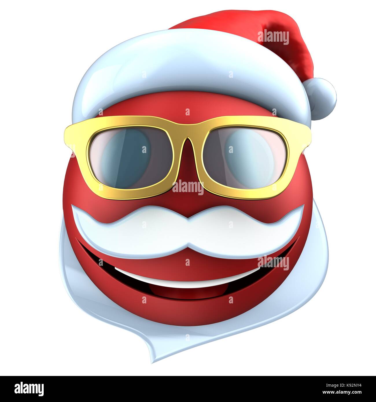 3d illustration of red emoticon smile with christmas hat over white ...
