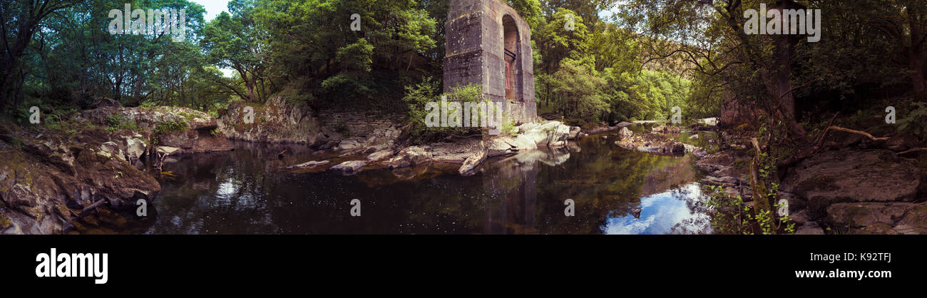 The remains of the old railway bridge over the River Wye near Rhayader ...