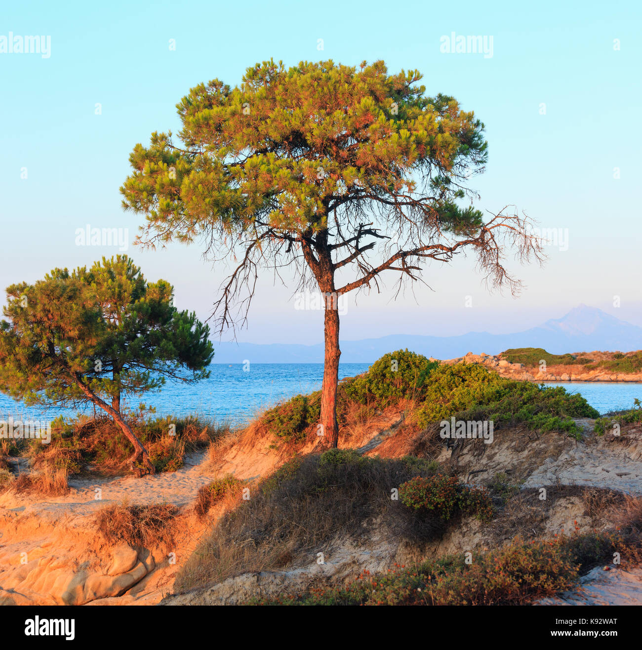Aegean sea coast landscape, sunset view from Karidi beach (Chalkidiki ...