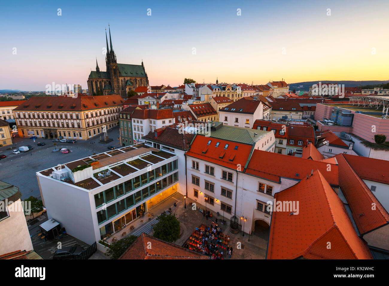 View of the old town of Brno in Czech Republic from the tower of the ...