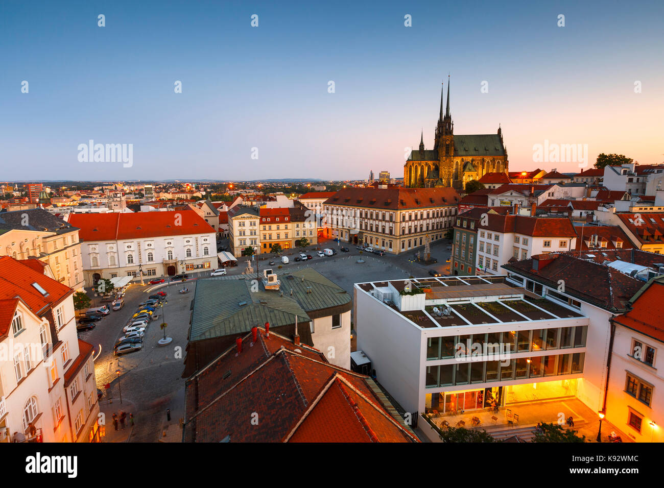 View of the old town of Brno in Czech Republic from the tower of the ...