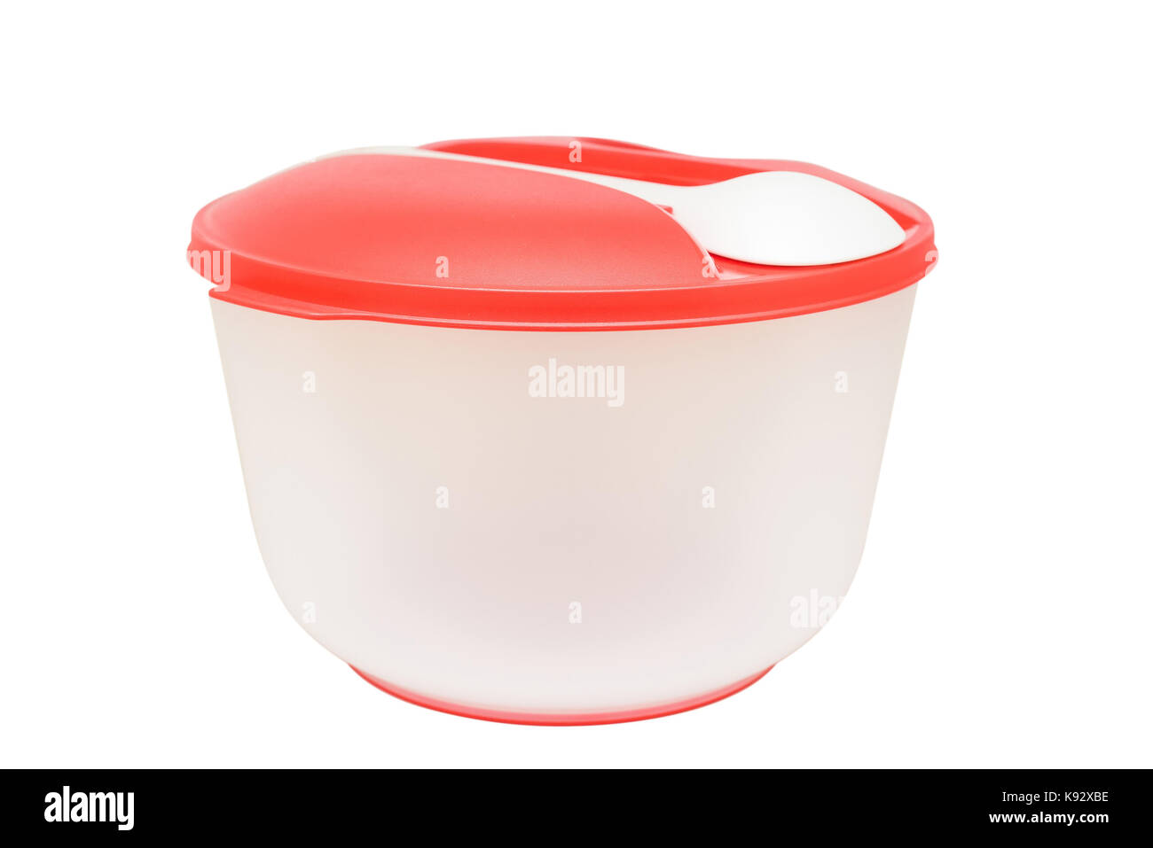 Plastic food container with lid and spoon isolated Stock Photo - Alamy