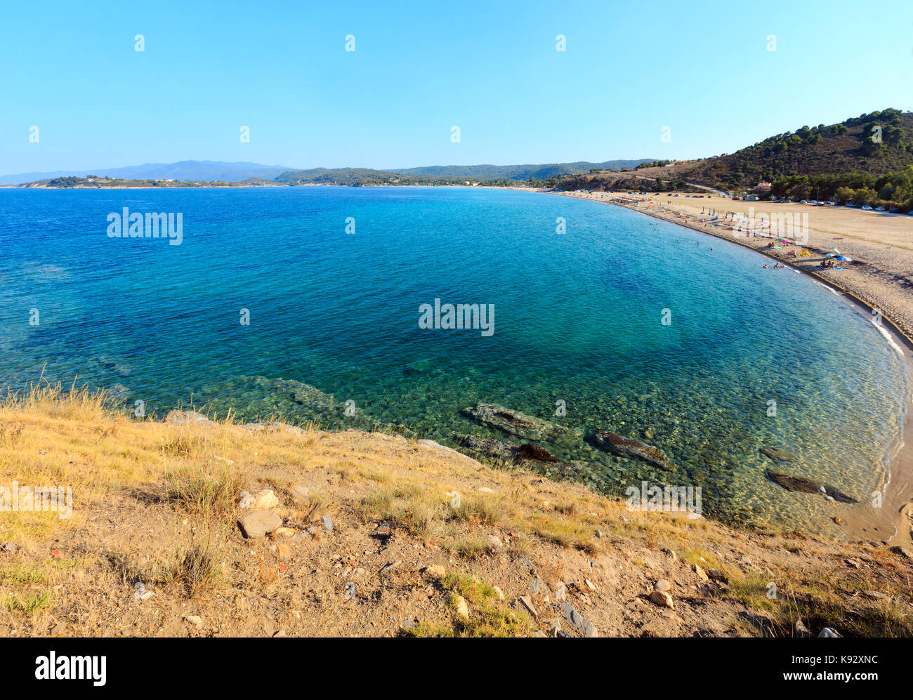 Summer sea top view with Trani Ammouda beach (Ormos Panagias, Halkidiki ...