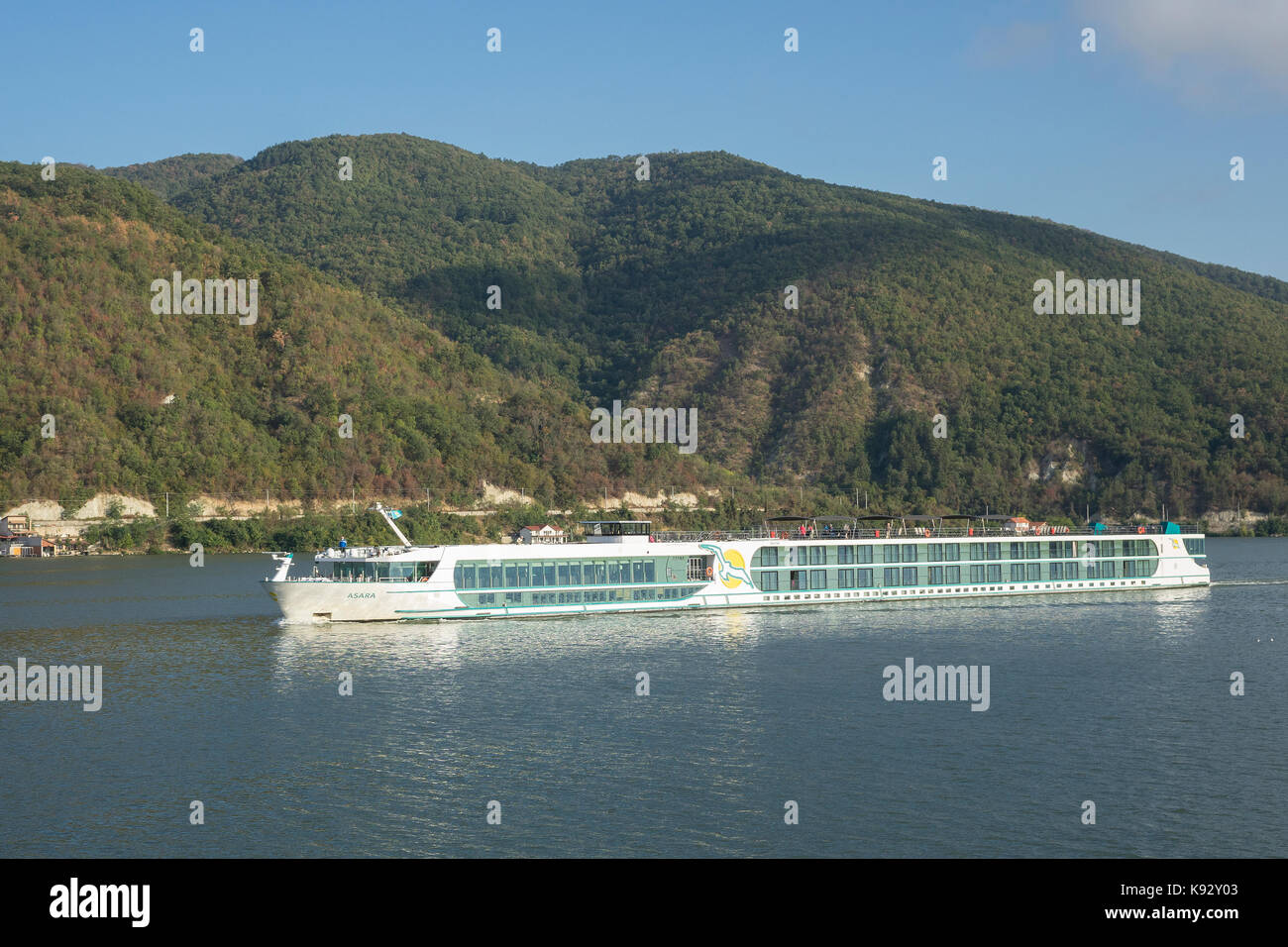 Romania, cruise boat exiting the Danube gorge Stock Photo - Alamy