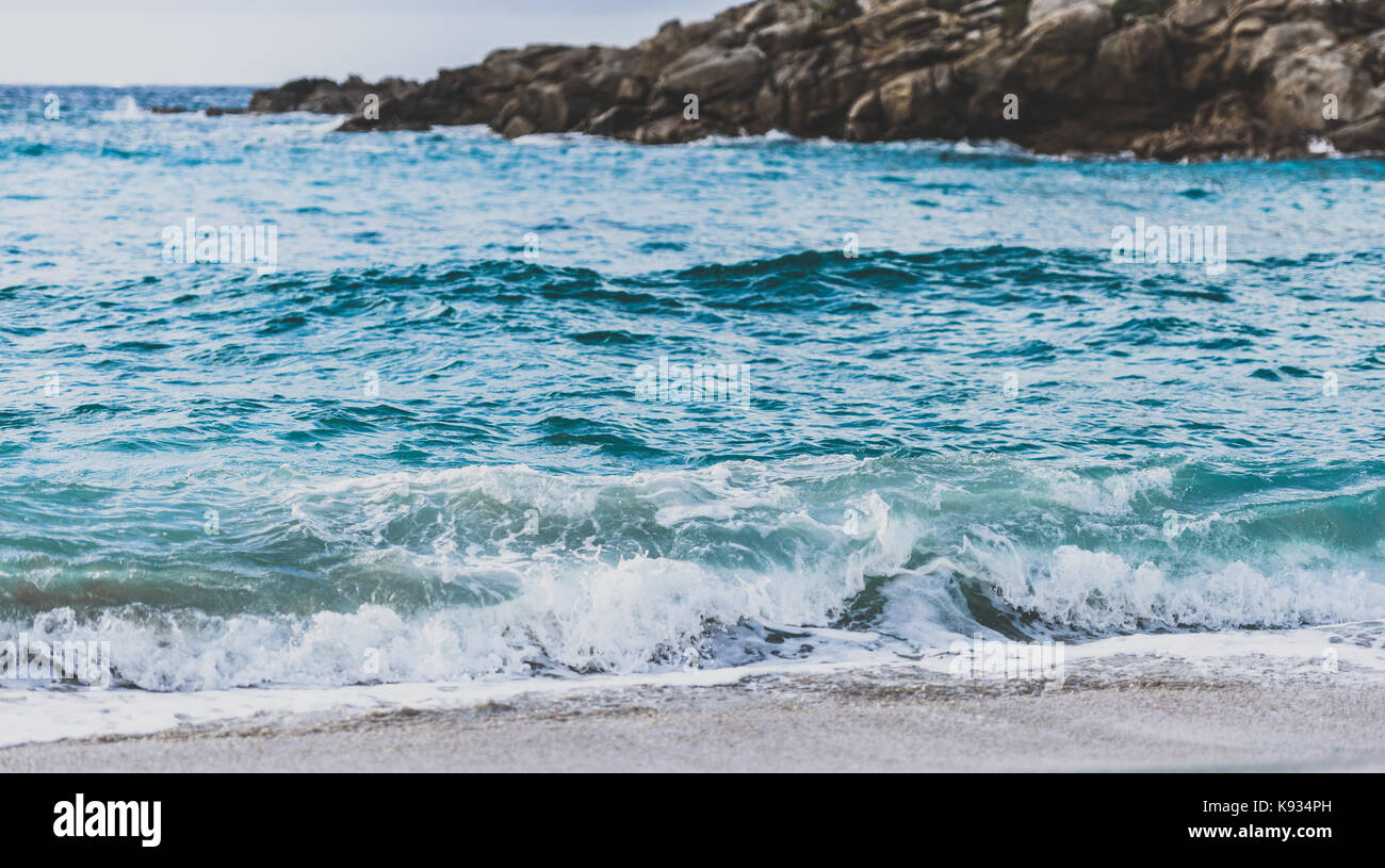Strong wind, sea waves and the coast or beach. Dramatic photo of ...