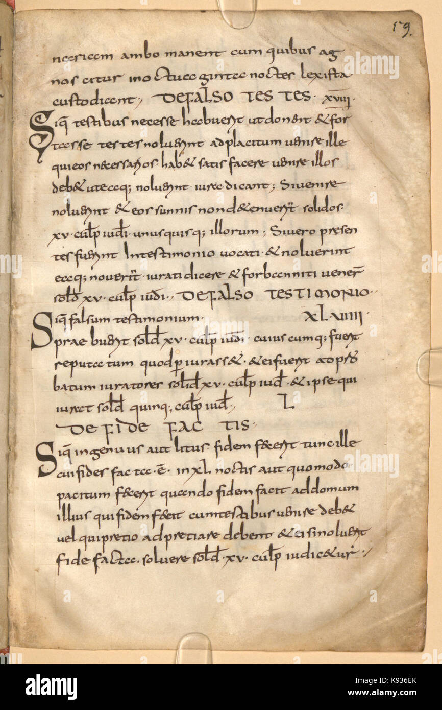 A manuscript of the Lex Salica, an ancient legal code of the Salian ...