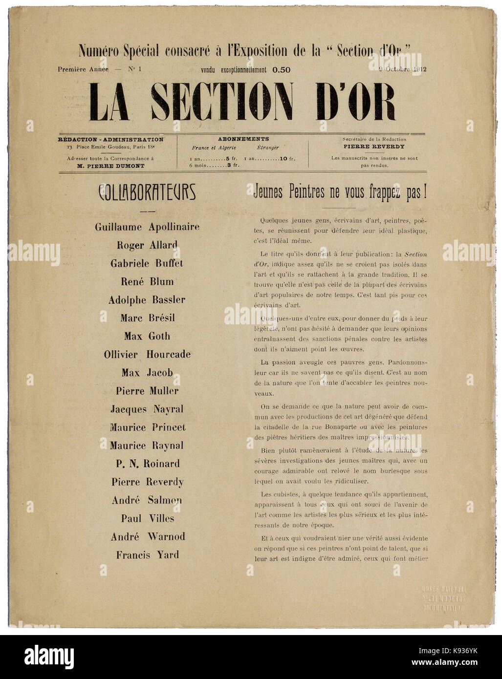La Section d'Or, numero special, 9 Octobre 1912 Stock Photo - Alamy
