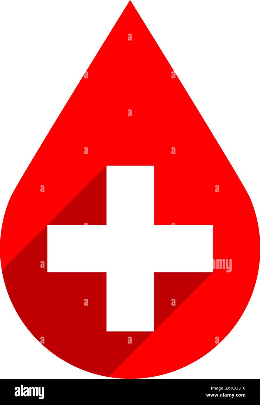 Donate drop blood red sign with plus pictogram in flat long shadow ...