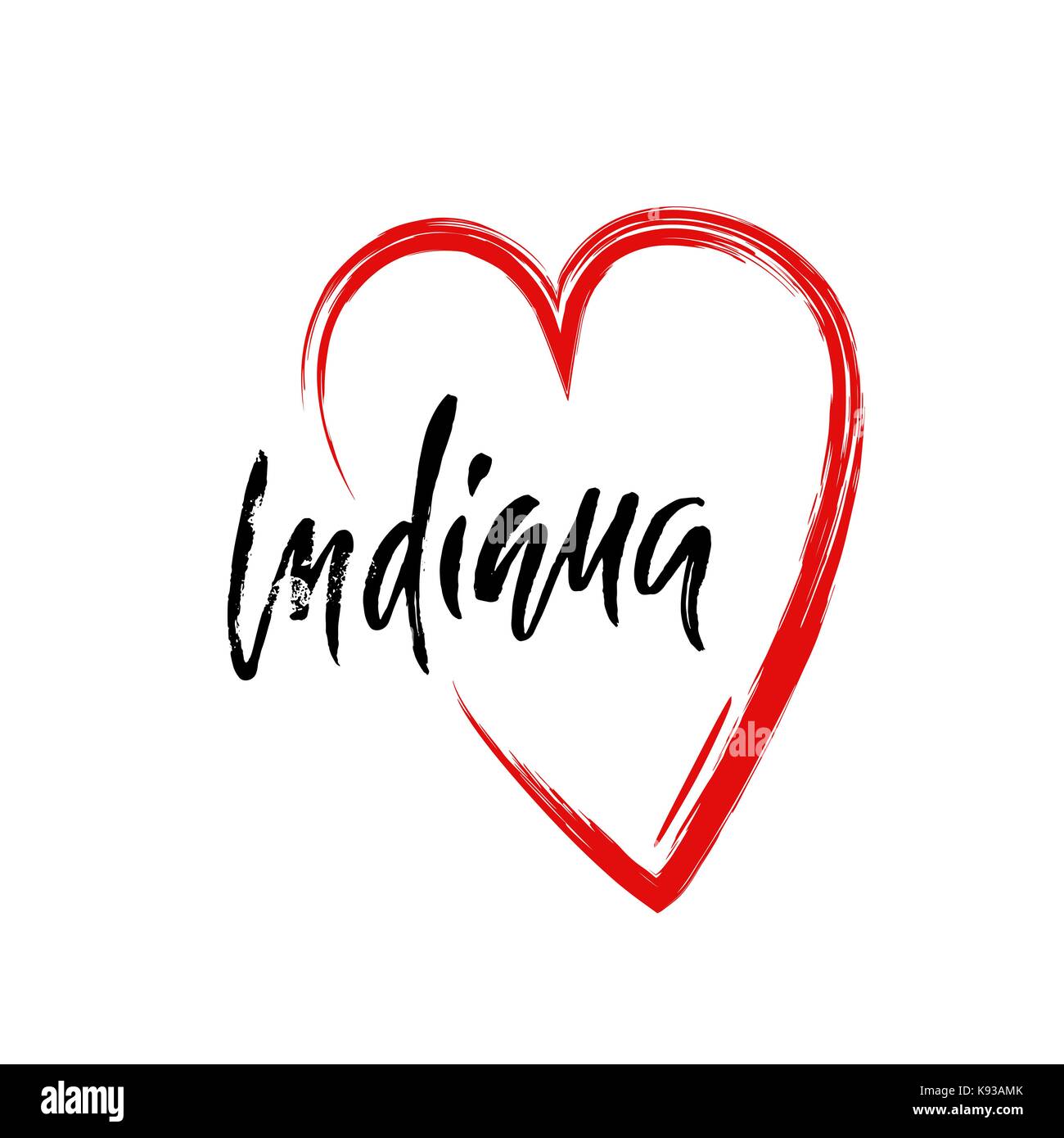 I love Indiana. Modern dry brush lettering. Retro typography print ...