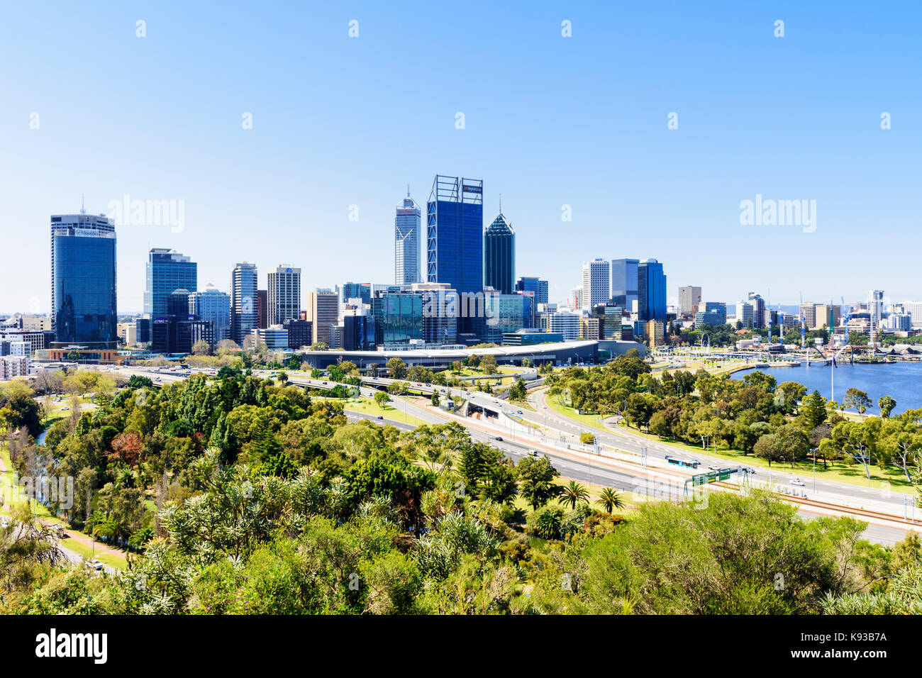 View of the Perth city CBD skyline, Perth, Western Australia, Australia ...