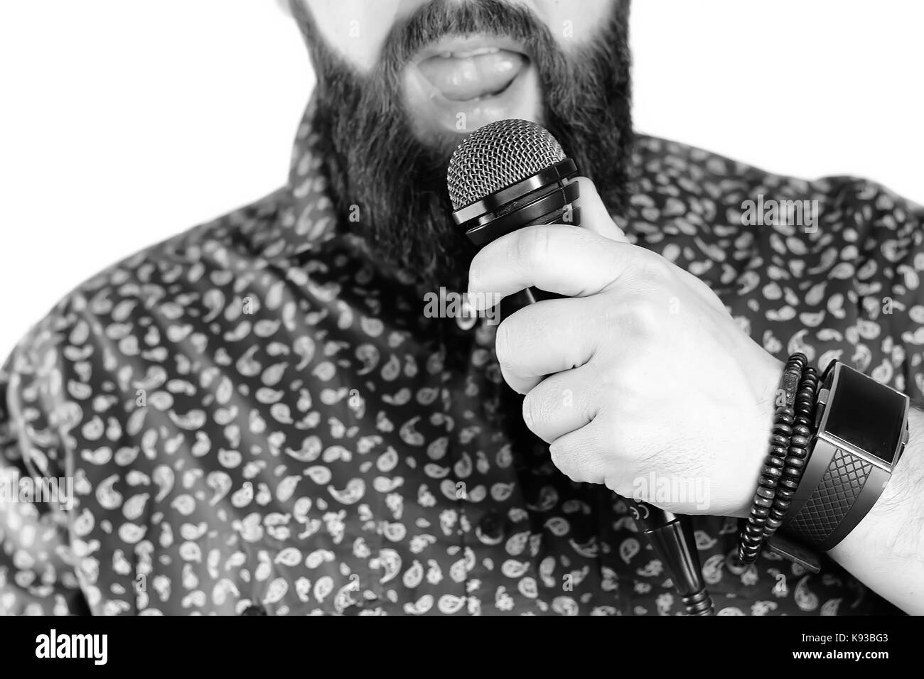 Microphone isolated man hand Stock Photo - Alamy