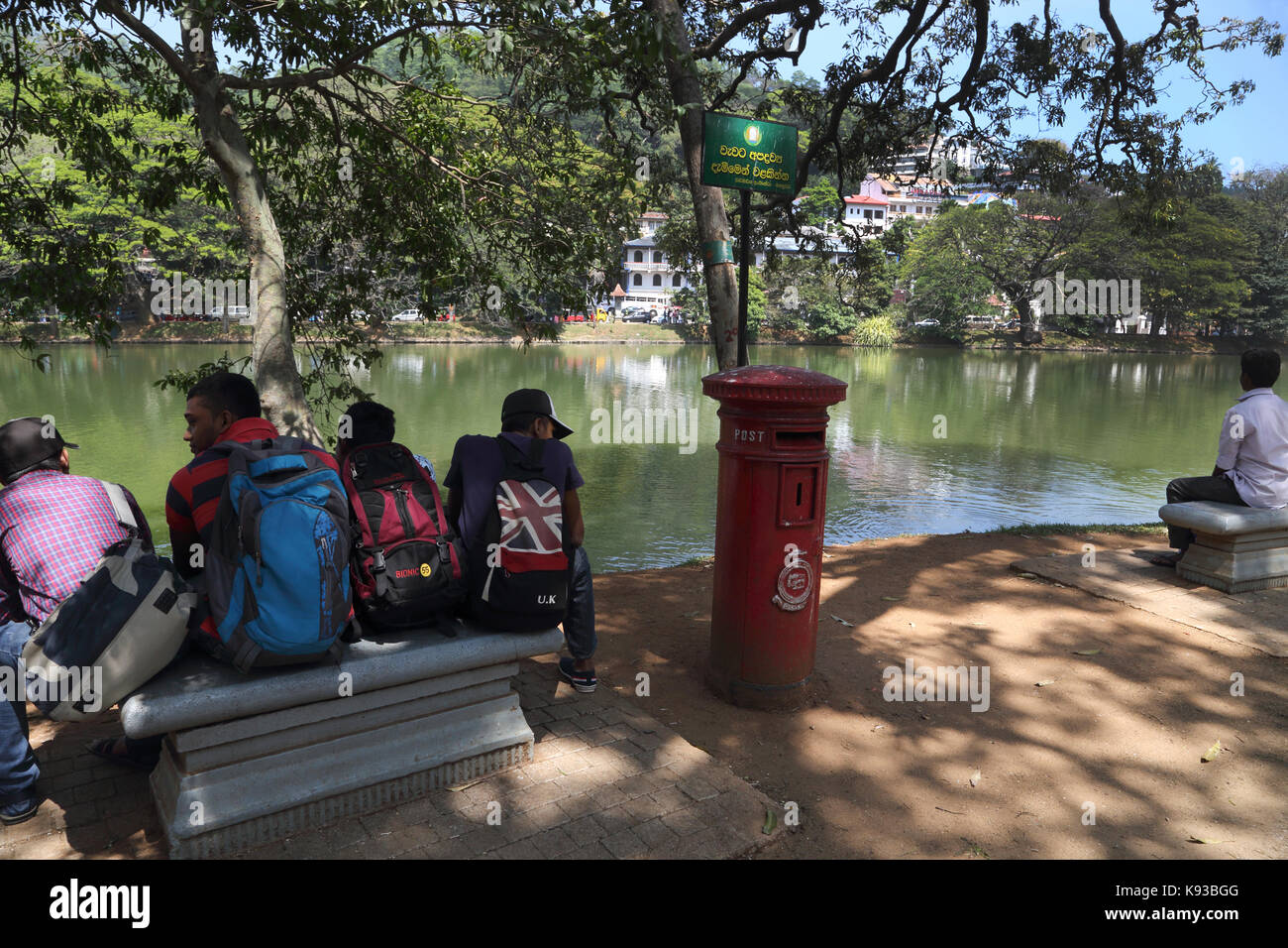Kandy Sri Lanka People Sitting by Kandy Lake Kiri Muhuda Large ...