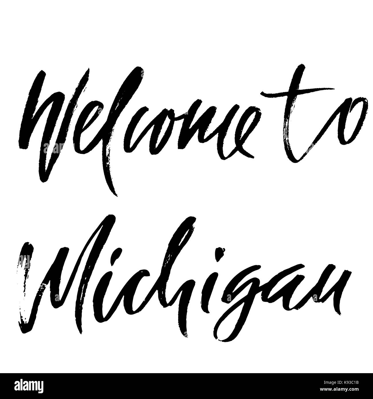 Welcome to Michigan. Dry brush lettering. Retro typography print ...