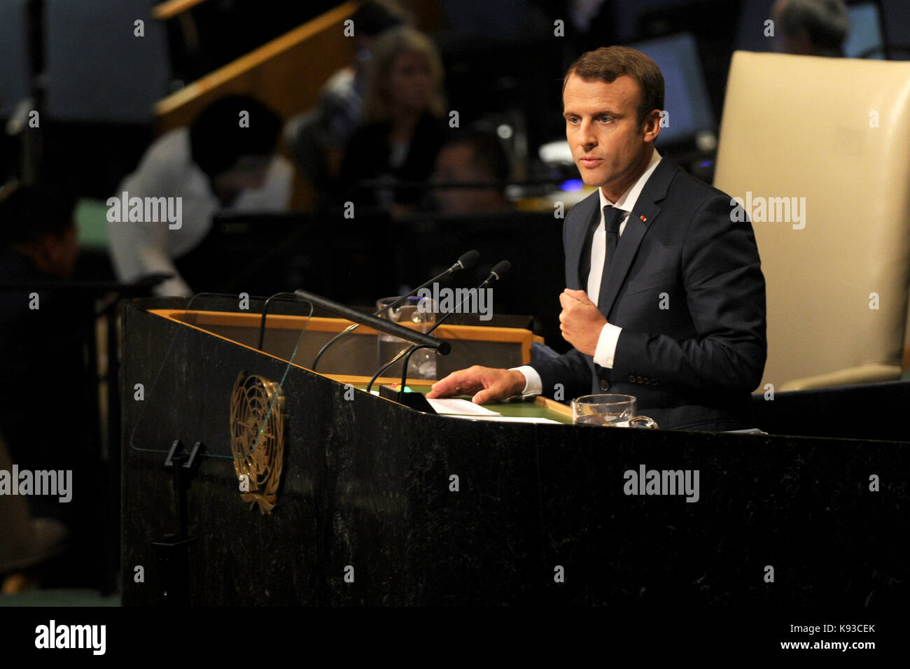 Emmanuel Macron speaking at the 72nd General Assembly at the UN ...