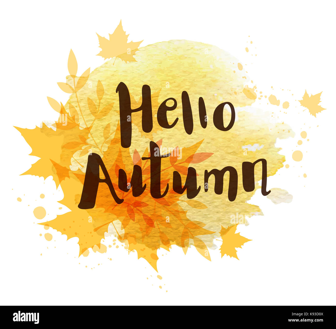 Abstract autumn background with orange falling maple leaves. "Hello ...