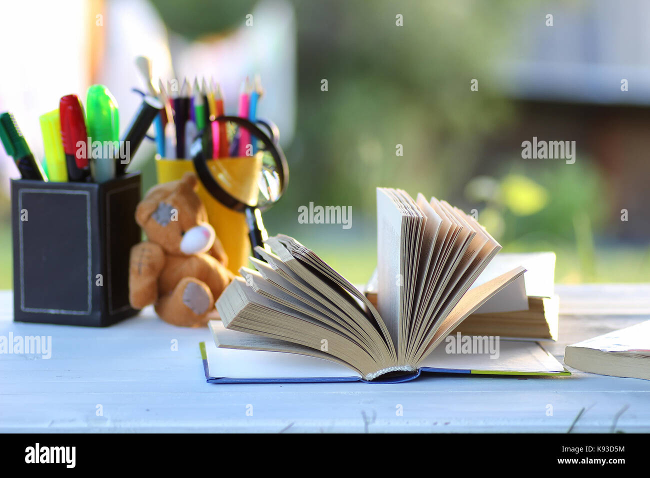 educaion book stack page outdoor Stock Photo - Alamy