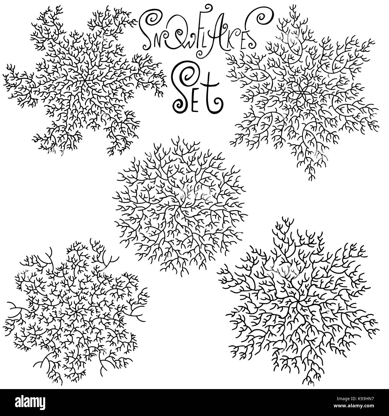 Set of snowflakes. Holiday collection. Black and white snowflakes ...