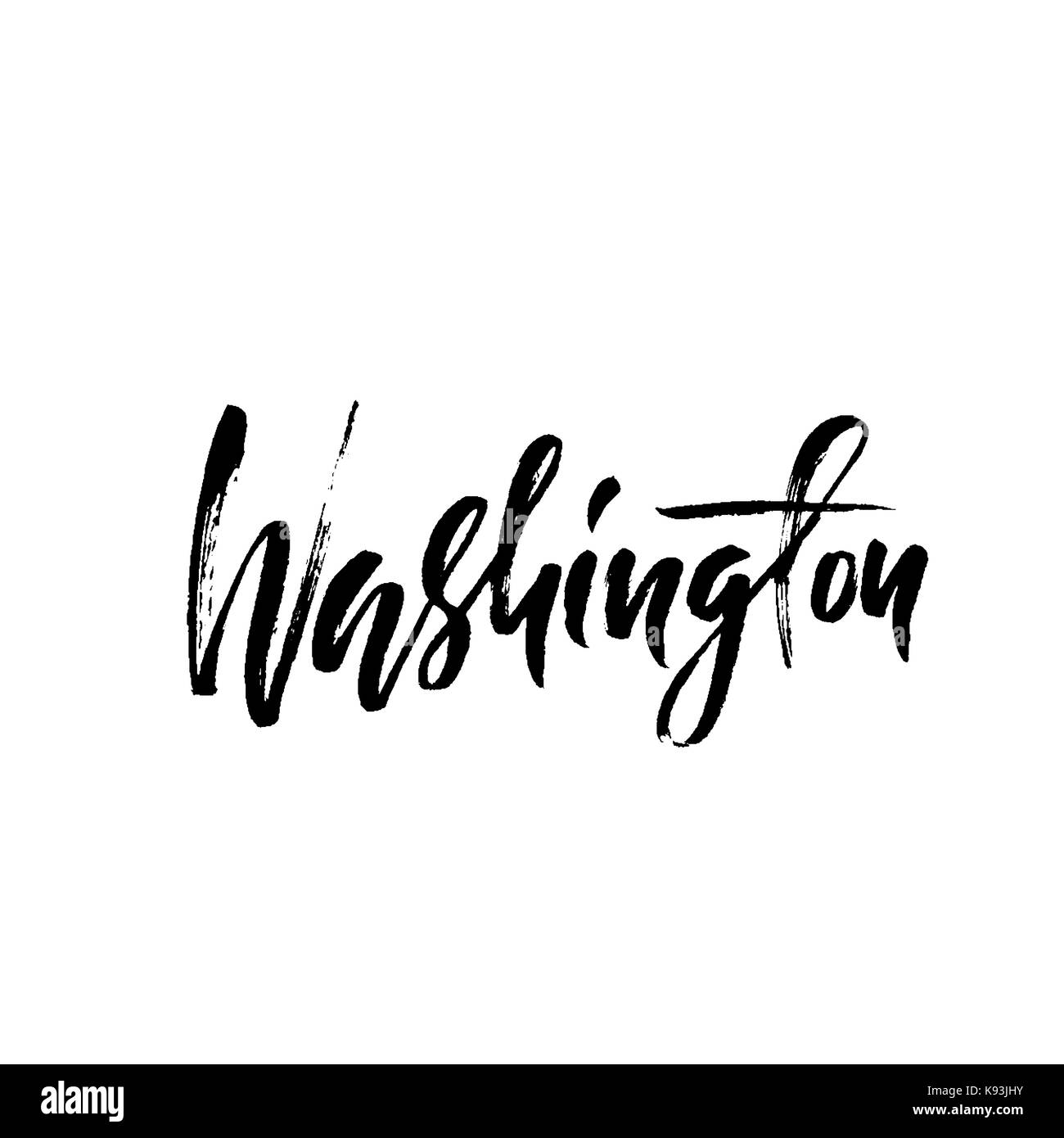 Washington. Modern dry brush lettering. Retro typography print. Vector ...