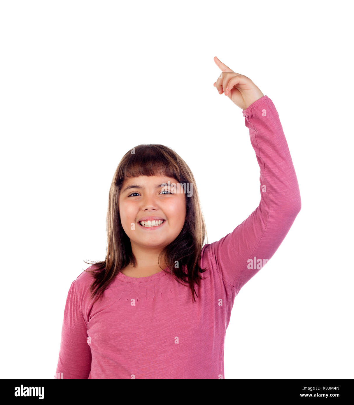 Pretty child asking to speak isolated on a white background Stock Photo ...