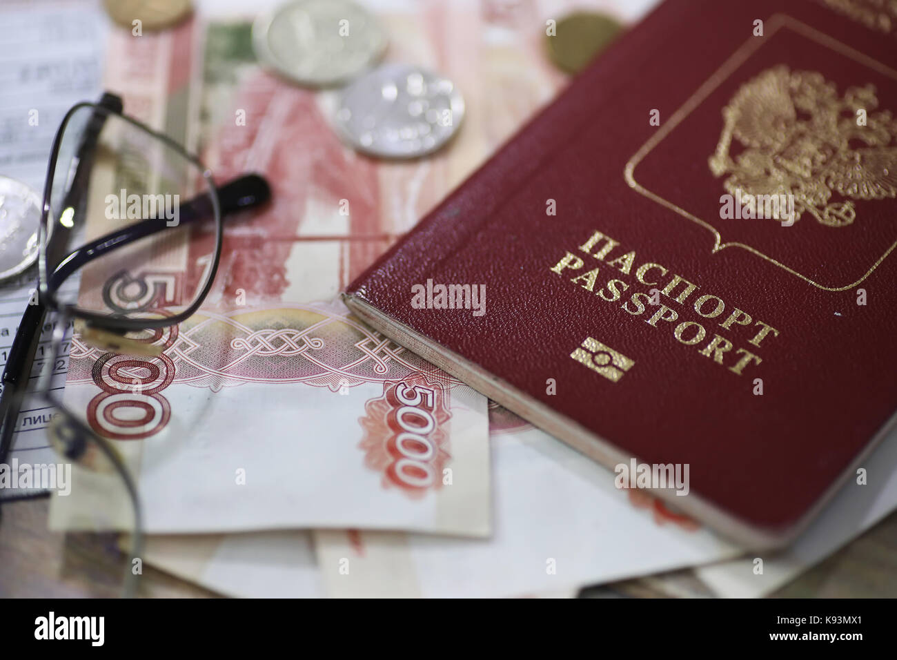 Documents and money on the floor Stock Photo - Alamy