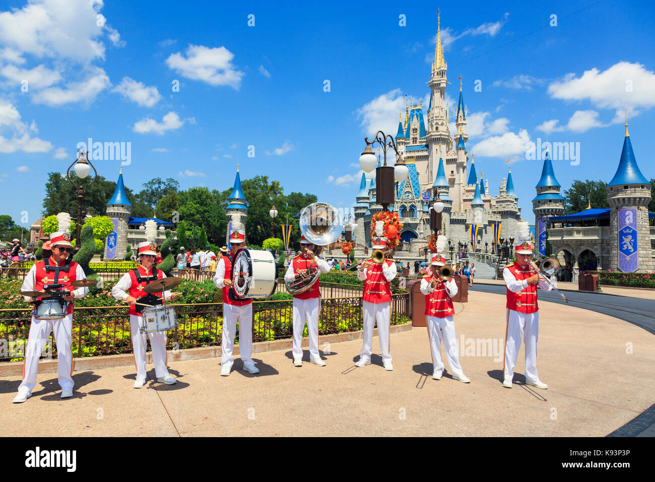 Musical band playing to the public outside the fairy tale castle in ...