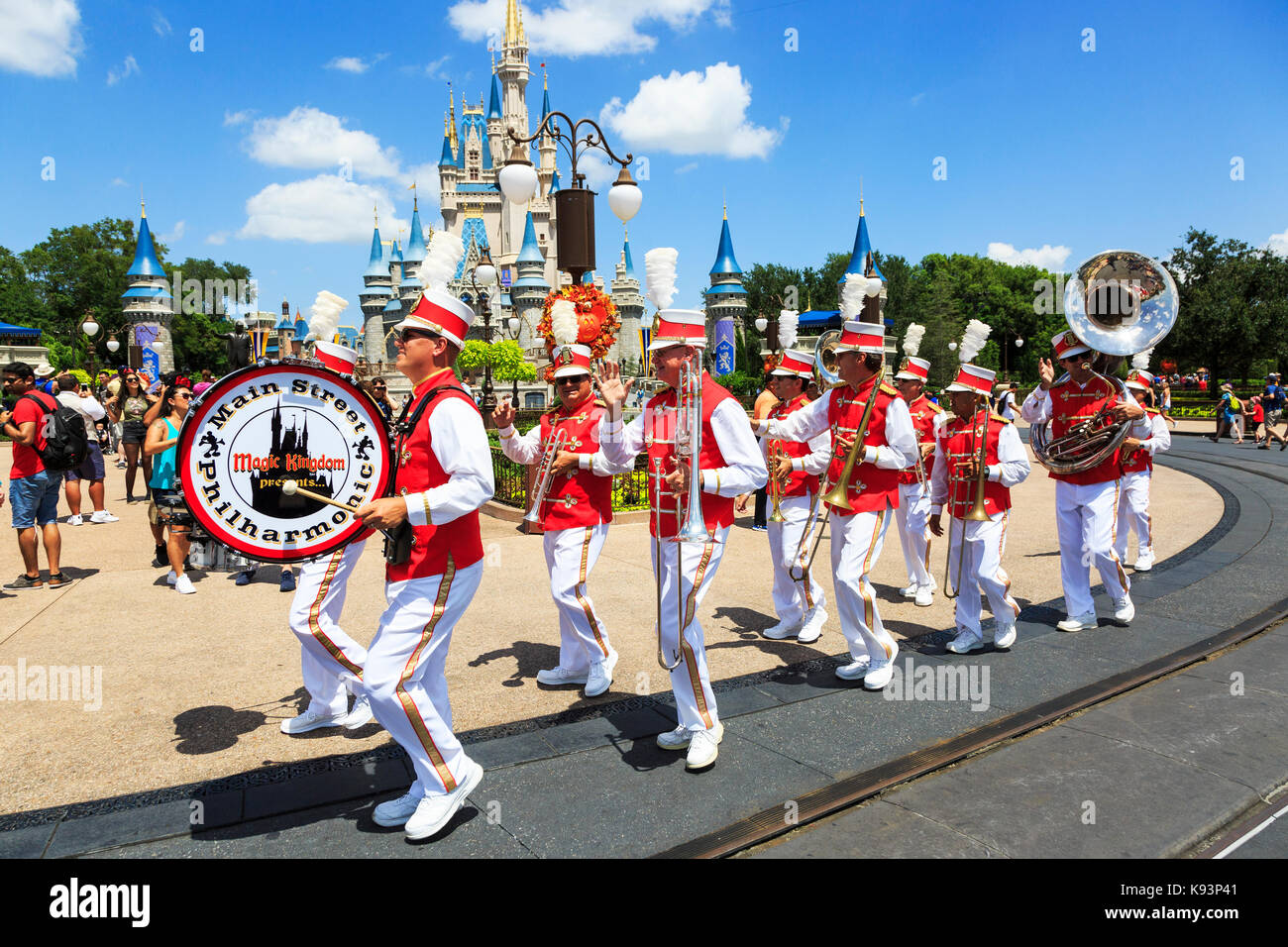 Musical band playing to the public outside the fairy tale castle in ...