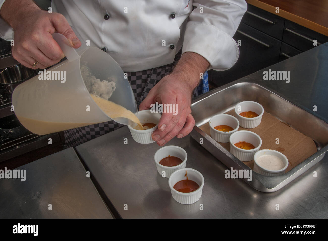 preparation of crème caramel, Restaurant Allegria, Chef Alexander ...