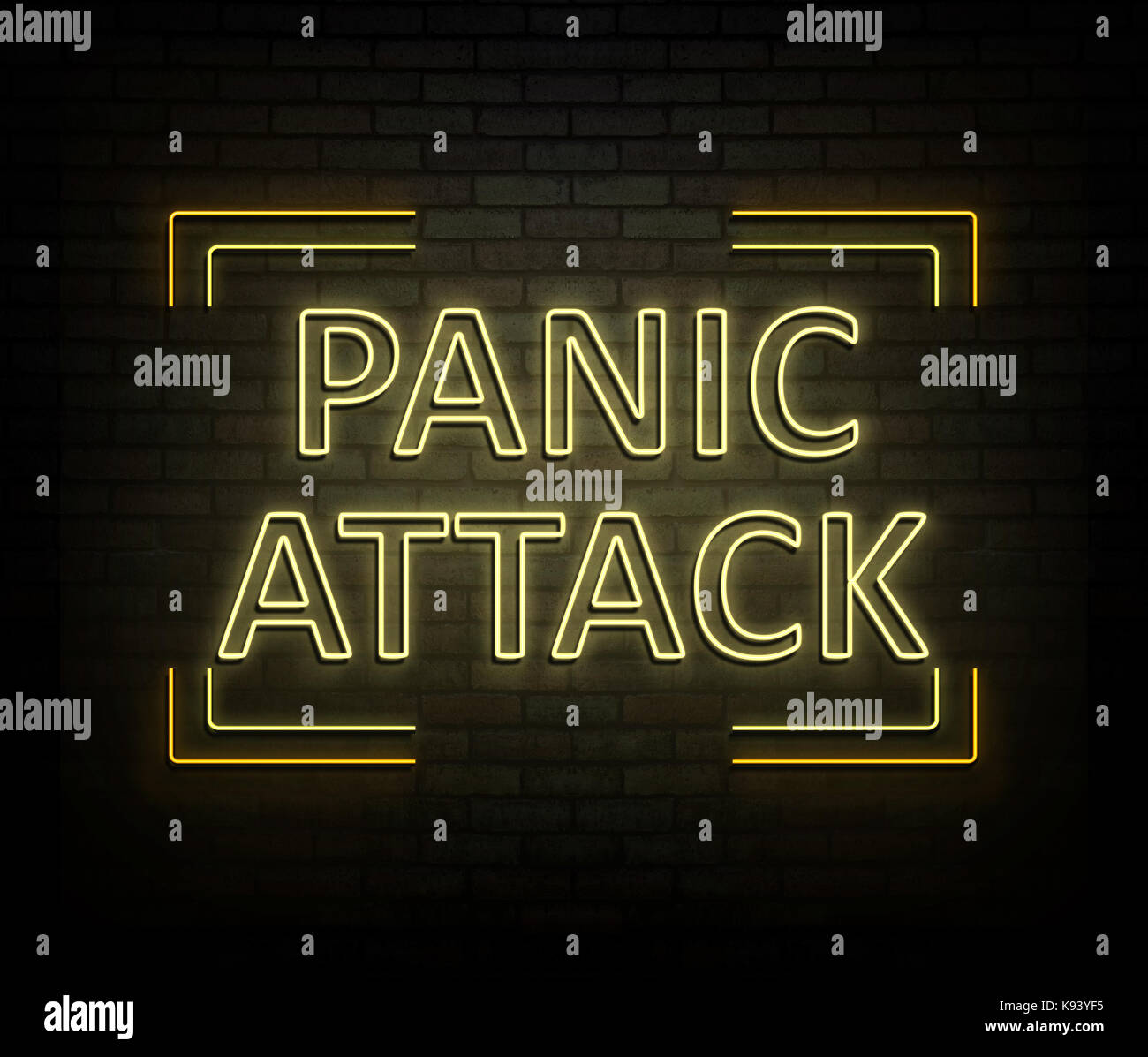 3d Illustration depicting an illuminated neon sign with a panic attack ...