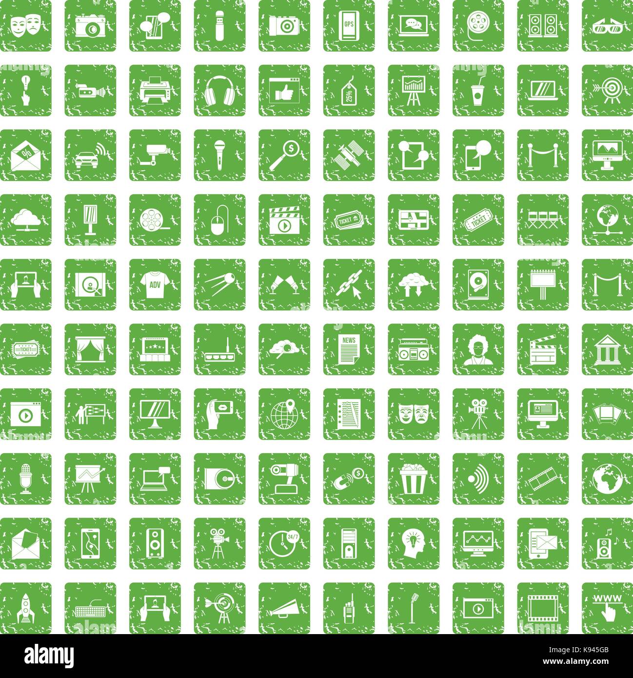 100 multimedia icons set grunge green Stock Vector Image & Art - Alamy