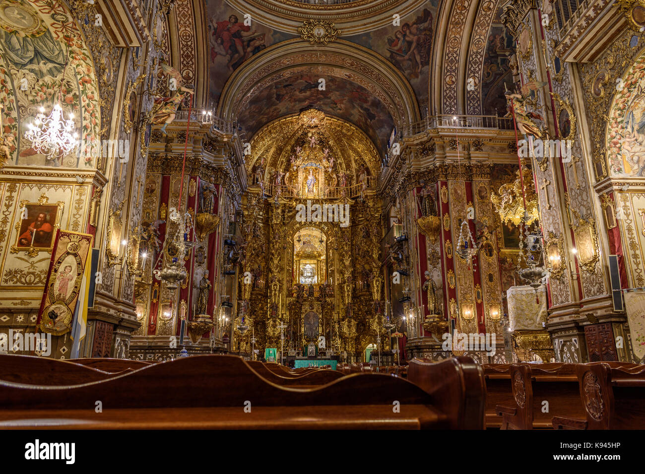 Interior view with main altar of the Basilica San Juan de Dios, Granada ...