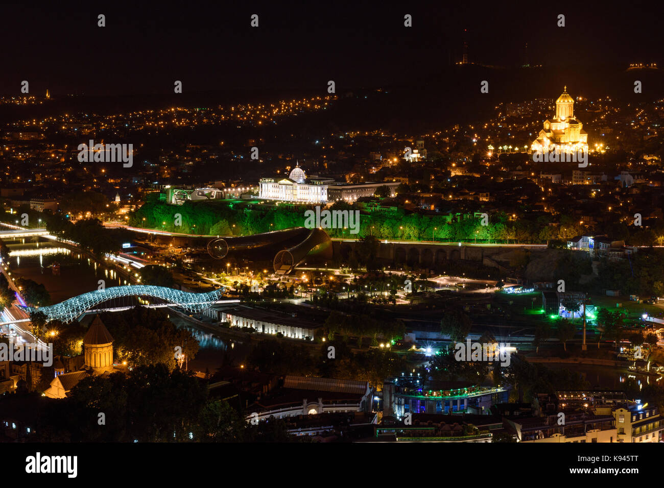 View across the city of Tbilisi city, Georgia at night Stock Photo - Alamy