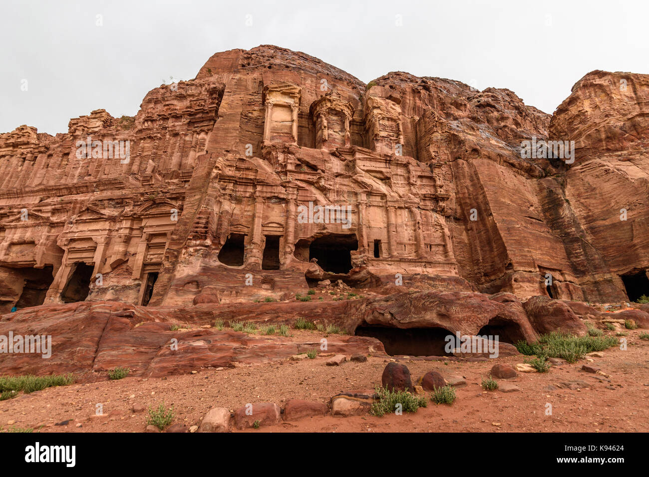 Exterior view of the rock-cut architecture at Petra, Jordan Stock Photo ...
