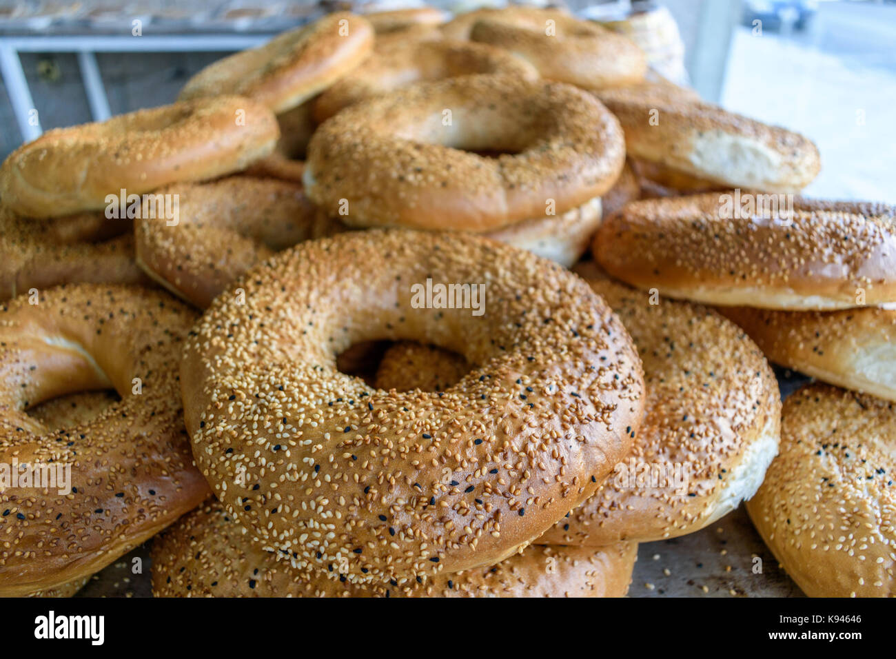 Close up of bagel shaped sesame seed bread in Jordan Stock Photo - Alamy