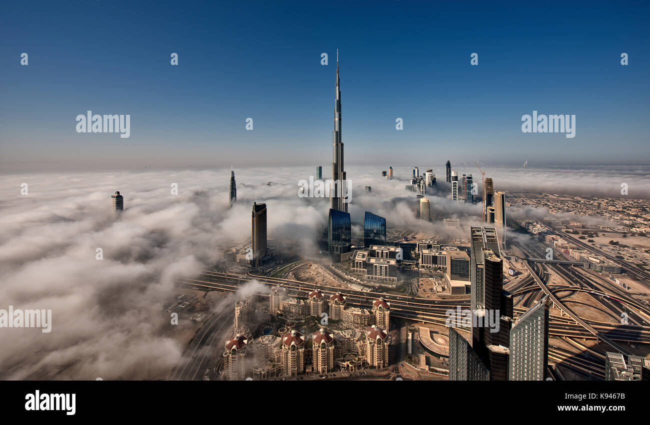 Aerial view of Dubai, United Arab Emirates, with Burj Khalifa and other ...