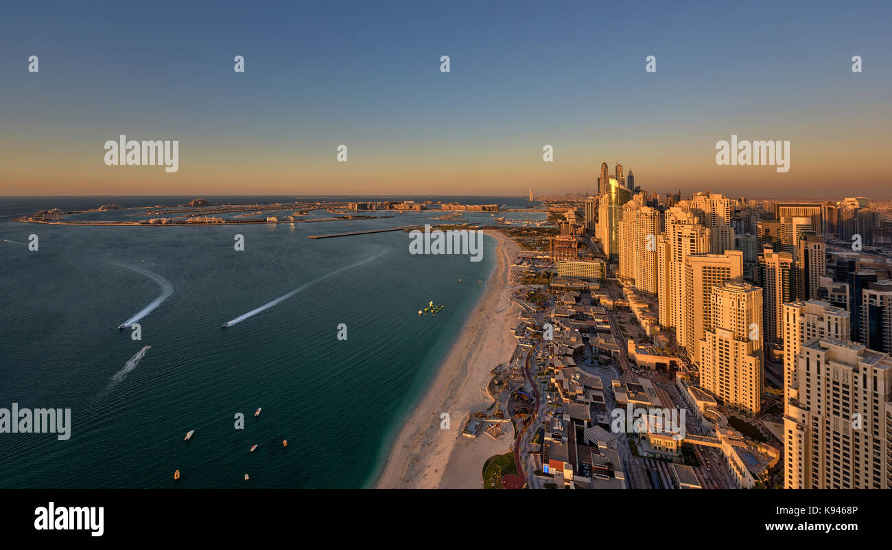 Cityscape of Dubai, United Arab Emirates at dusk, with skyscrapers ...