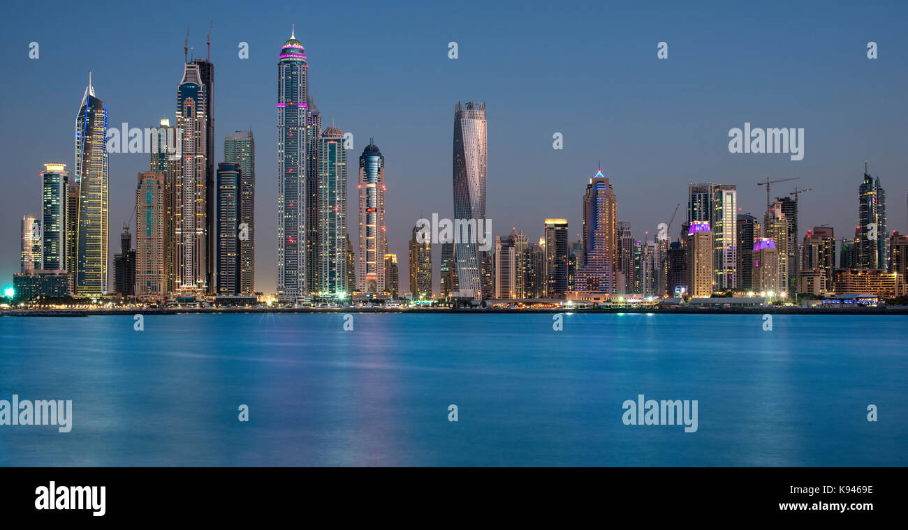 Cityscape of Dubai, United Arab Emirates, with skyscrapers lining the ...
