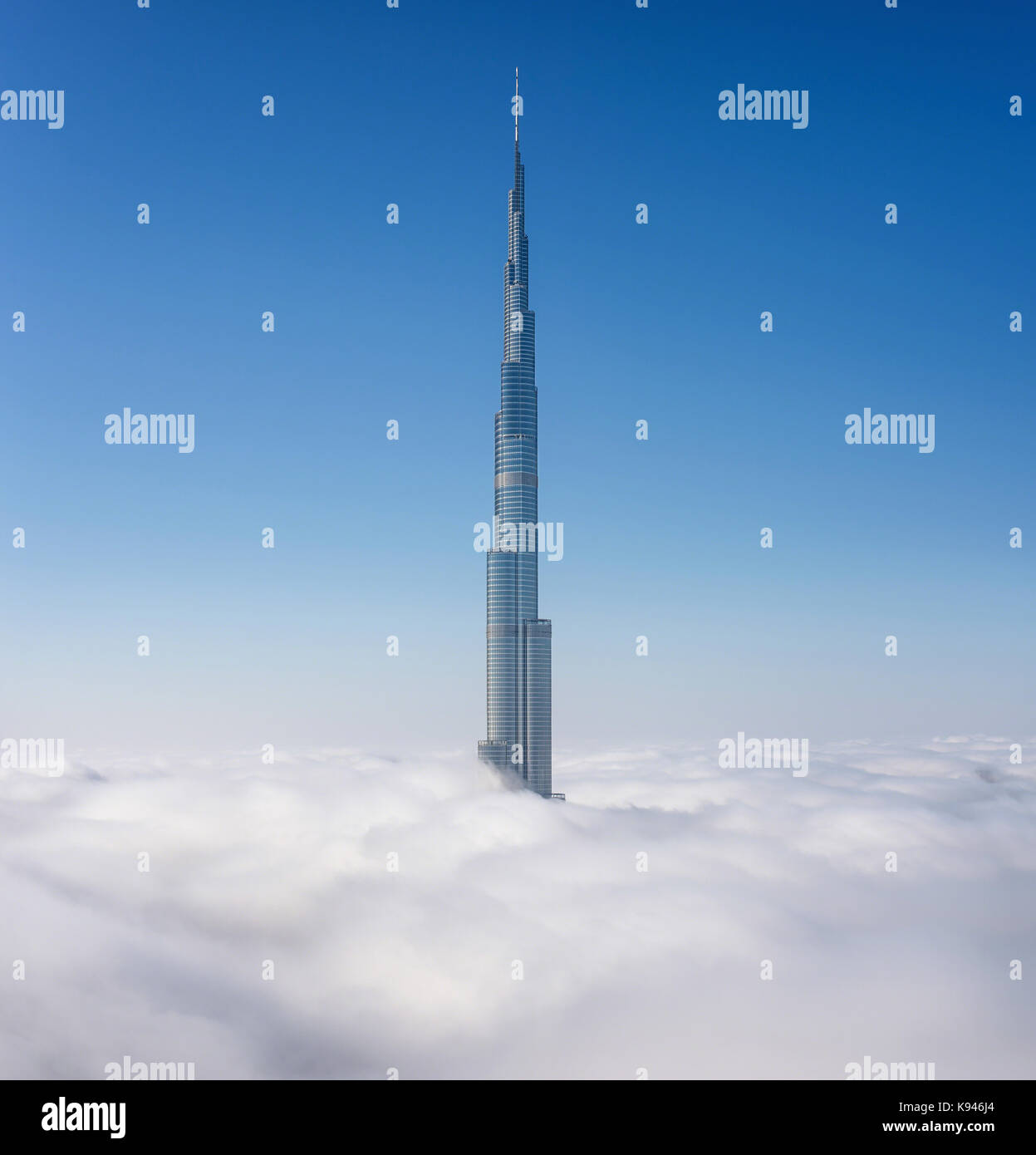 View of the Burj Khalifa skyscraper above the clouds in Dubai, United ...