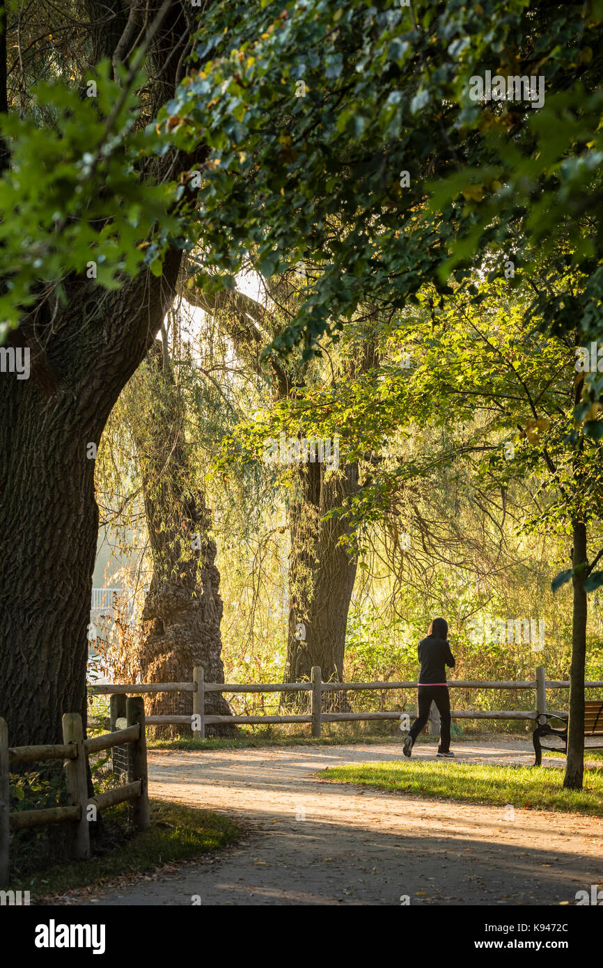 Pathway with people walking at Toogood pond in Unionville Ontario Stock ...
