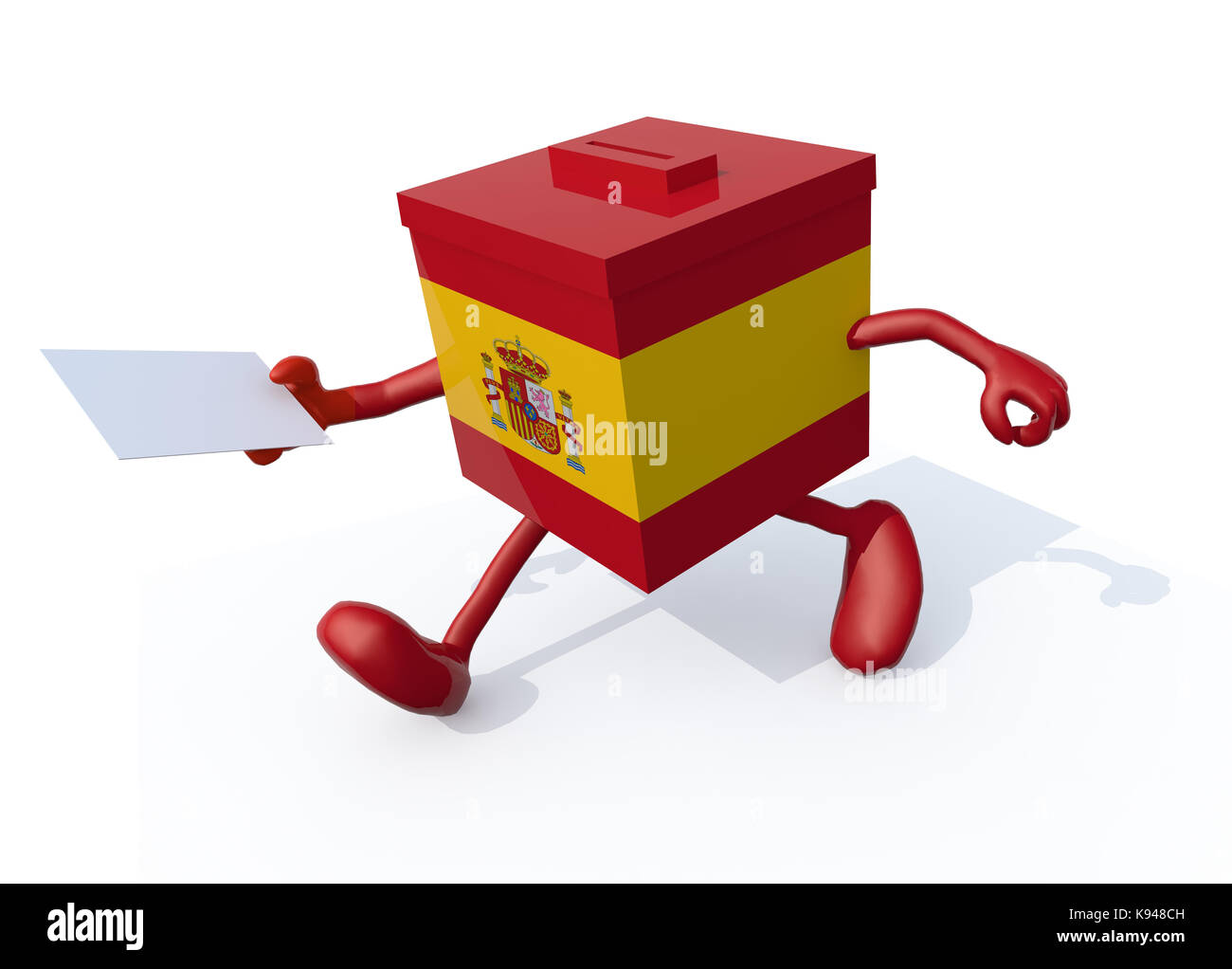 Spanish election ballot box whit arms, legs and envelope paper on hands ...