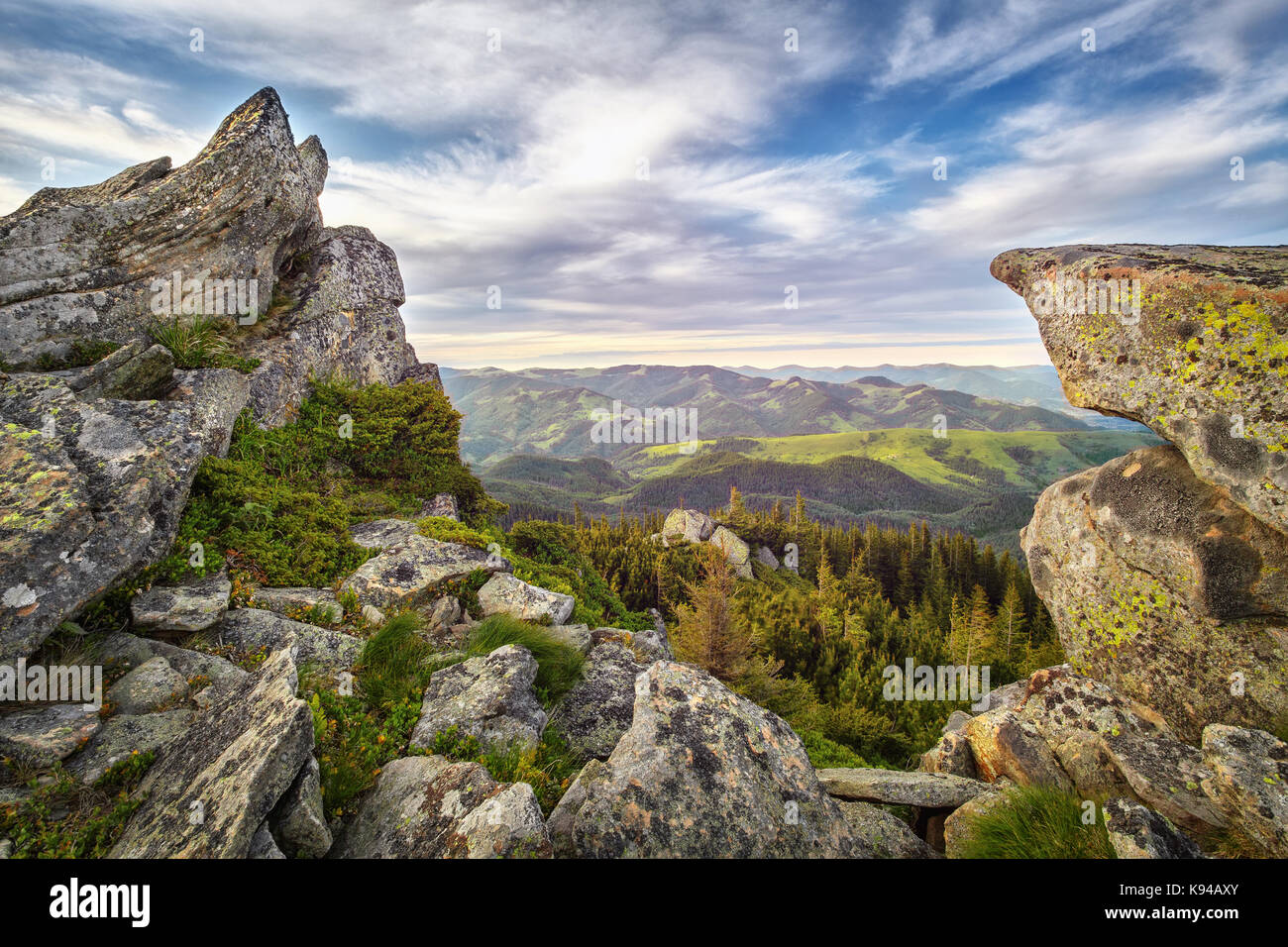 Landscape with rock in mountains forest Stock Photo - Alamy