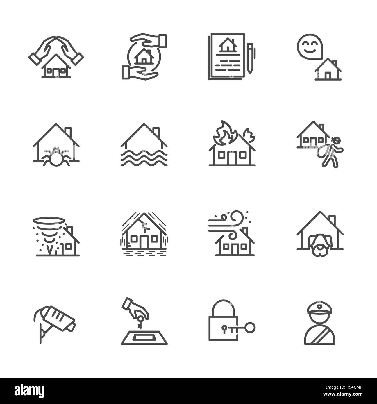 House, Property insurance, Vector illustration of thin line icons for ...