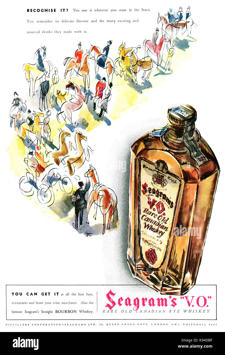 1937 British advertisement for Seagram's V.O. Rare Old Canadian Whiskey ...