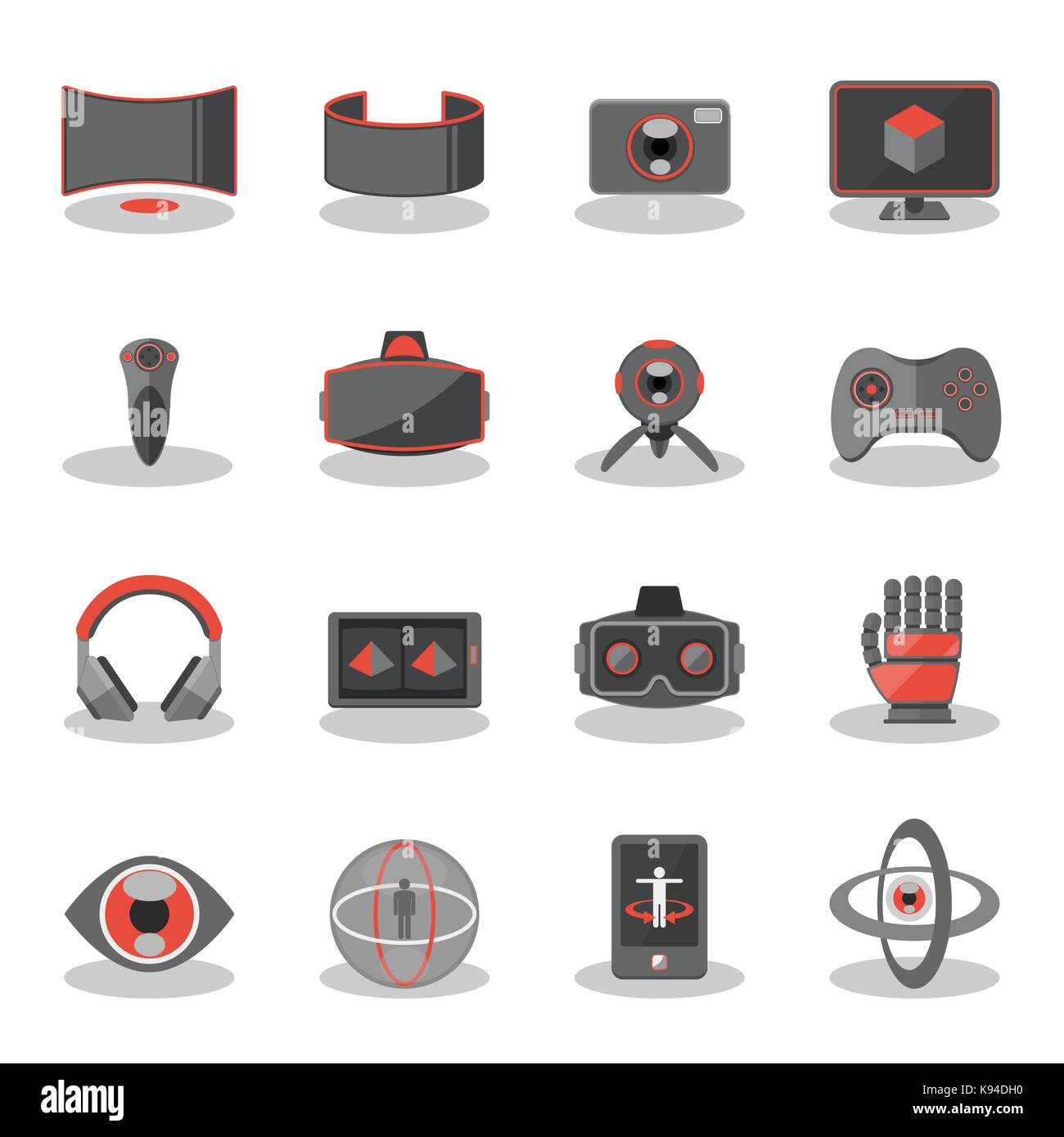 Flat icons for Virtual Reality innovation technologies, AR glasses, VR ...