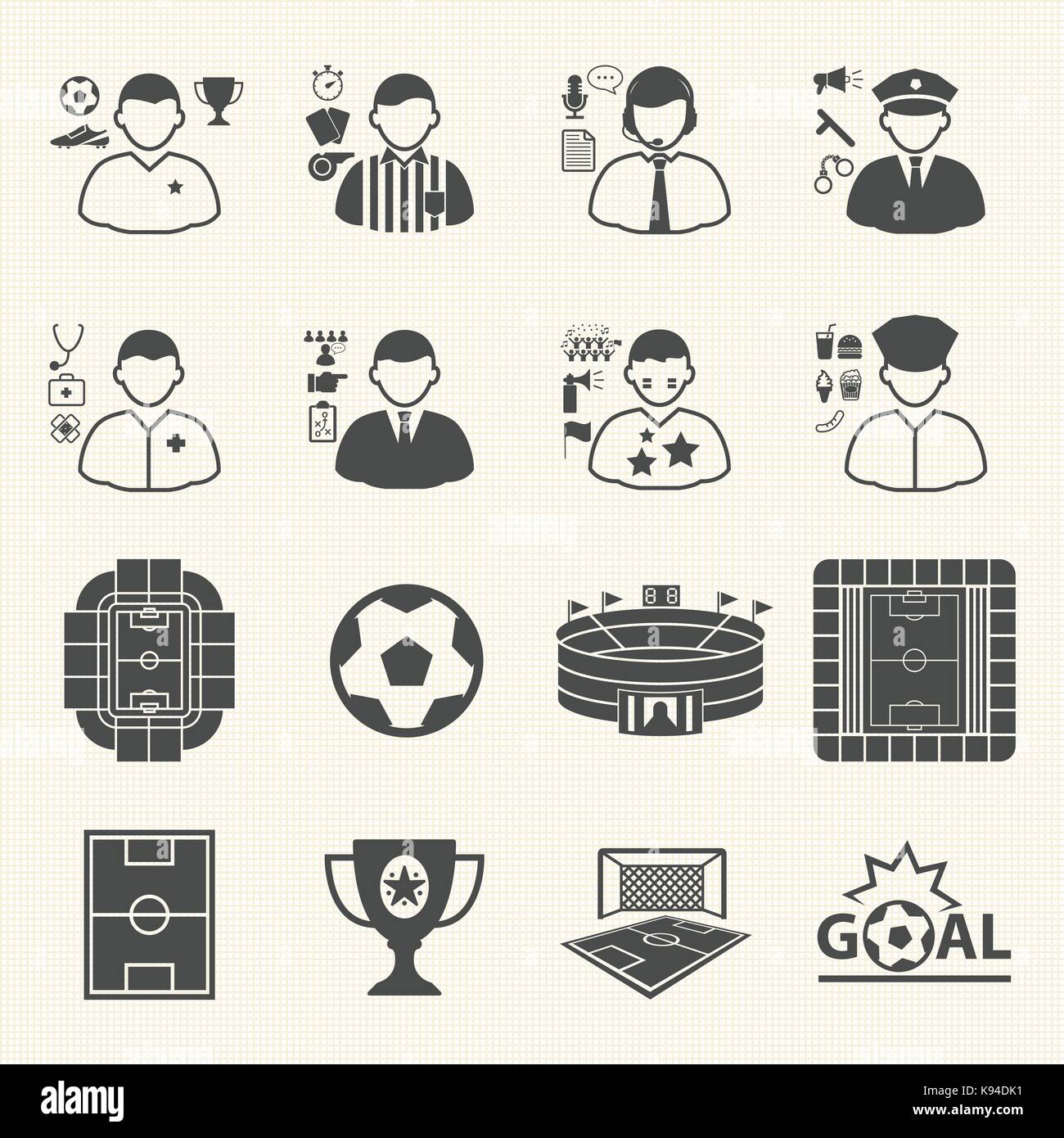 Staff and people in soccer championship icons. Collection of symbol ...