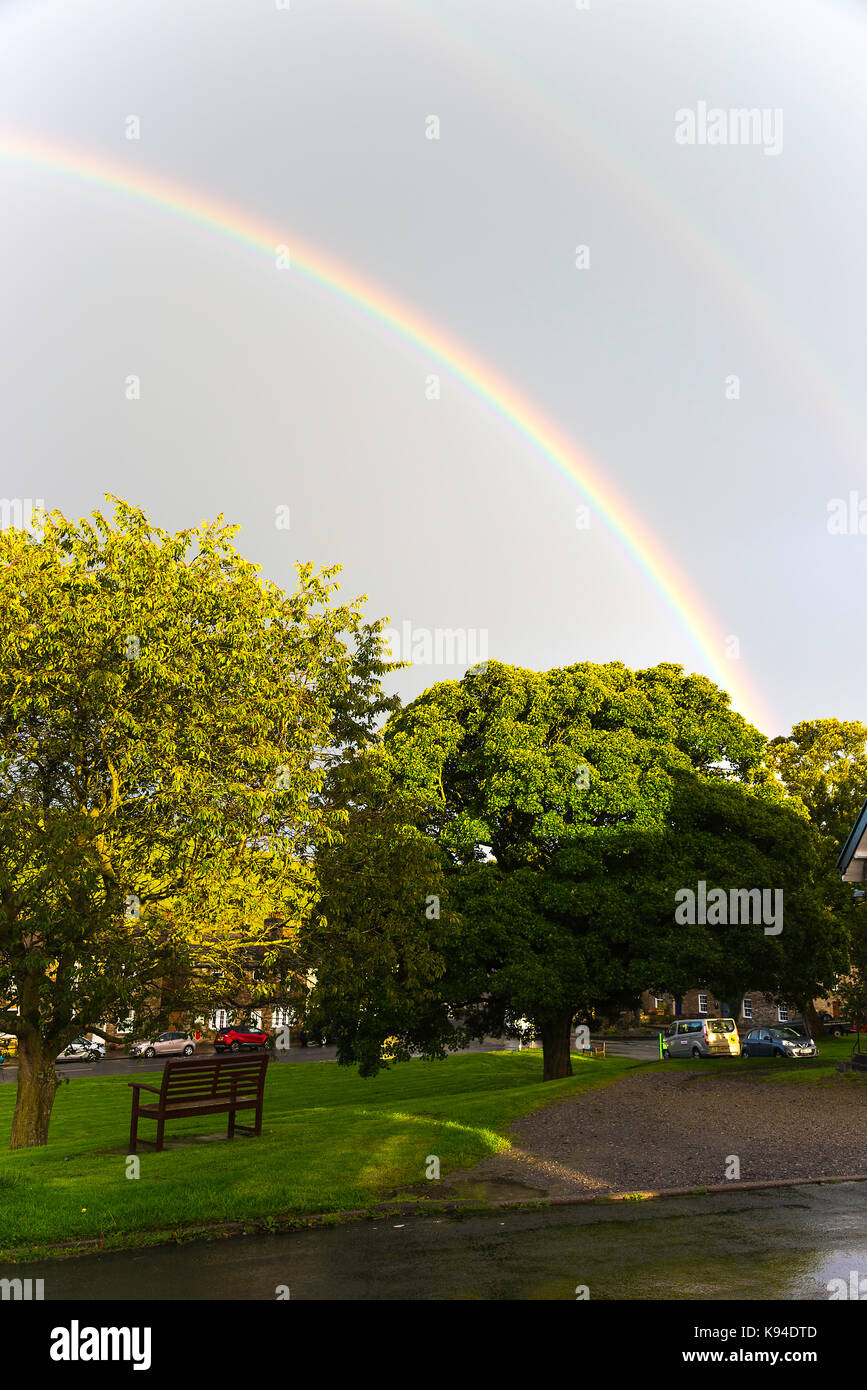 Colourful Rainbow over the Village of Bainbridge in Yorkshire Dales ...