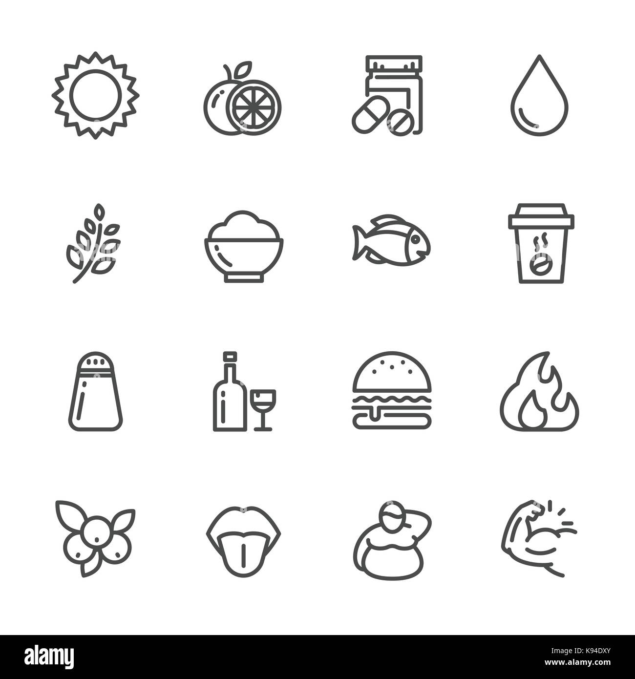 Healthy food and nutrition icons set. Vector line icons Stock Vector ...